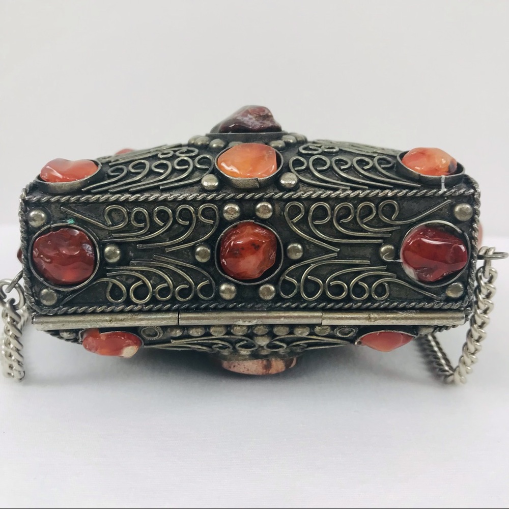 Vintage Sajal India Metal Agate Stone Bag - Gem